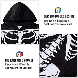 AIDEAONE Kids Boys Girls Hoodies Cool Black Skeleton Halloween Sweatshirts Fashion Novelty Hoodies Size L