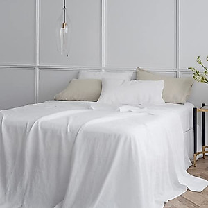 RUMIKAFeb 100% Linen 1PC Fitted Sheet 15 Inch Deep Pocket Mattress Cover Super Soft and Luxury Feel Linen Sheet Set Size - Twin , Color - Snow