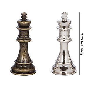 Frankfort Silver and Bronze Metal Chess Pieces with 3.75 Inch King and Extra Queens, Pieces Only, No Board