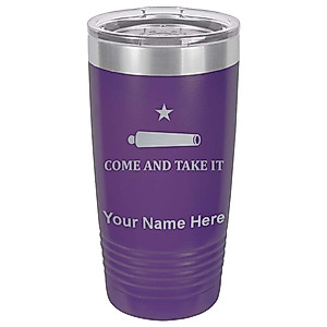 LaserGram 20oz Vacuum Insulated Tumbler Mug, Texas Come and Take It Flag, Personalized Engraving Included (Dark Purple)