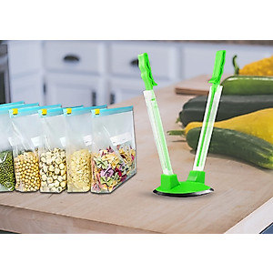 Staont Adjustable Baggy Rack, No-hands Food Storage Holders For Food Prep Bag, plastic Freezer Bag, Clip-Ideal Kitchen Gadget (Green, 2pcs)
