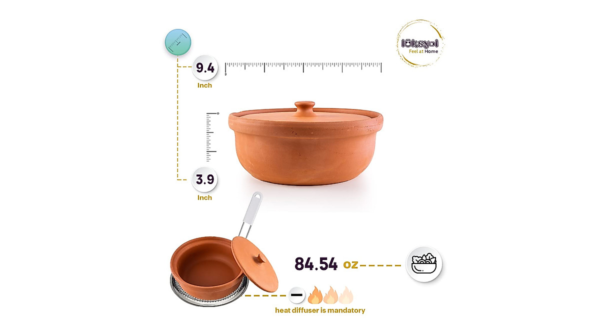 Luksyol Handmade Clay Pot: Unglazed Terracotta Cookware
