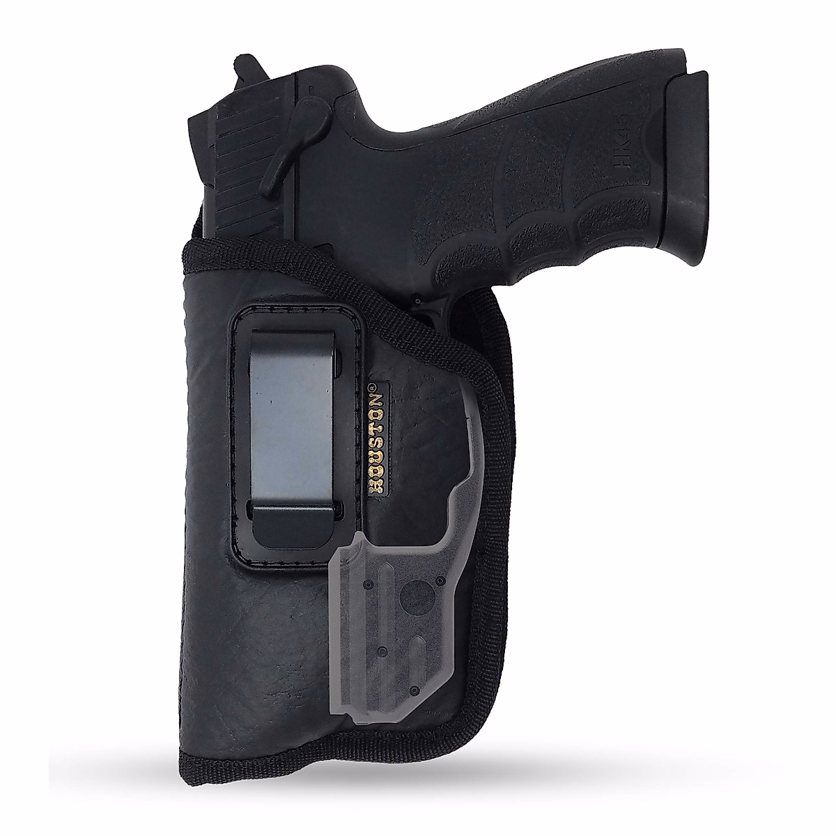 IWB Gun Holster by Houston - ECO Leather Concealed Carry Soft Material - FITS Most Full Sizes, Like XDM, Glock 17/19 / 27/26 30, Beretta 92 FS (with Laser) (Left Hand) (CHP-57BL-LH)