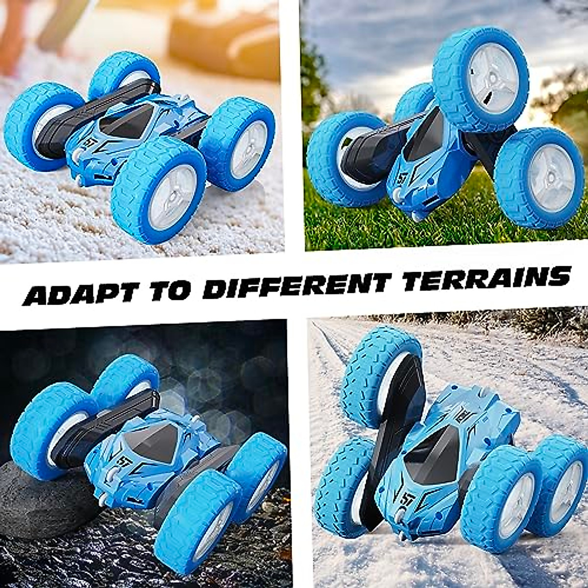 Tecnock Remote Control Car, RC Cars Double Sided 360° Rotating Toy Car, Gesture Sensing RC Stunt Car with Headlights and Wheel Lights, Ideal Gifts for Boys Girls