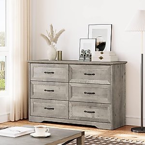 IDEALHOUSE Modern 6 Drawers Dresser, Chest of Drawers Closet Organizers and Storage Clothes, Modern Dressers for Closet Living Room, Kids Bedroom (6 Drawers Dresser, Grey)