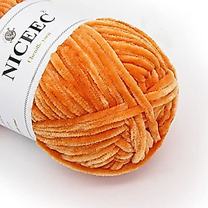 NICEEC 3 Skeins Soft Chenille Yarn Blanket Yarn for Knitting Fancy Yarn for Crochet Weaving DIY Craft Total Length 3×85m (3×93yds, 3×50g)_Orange