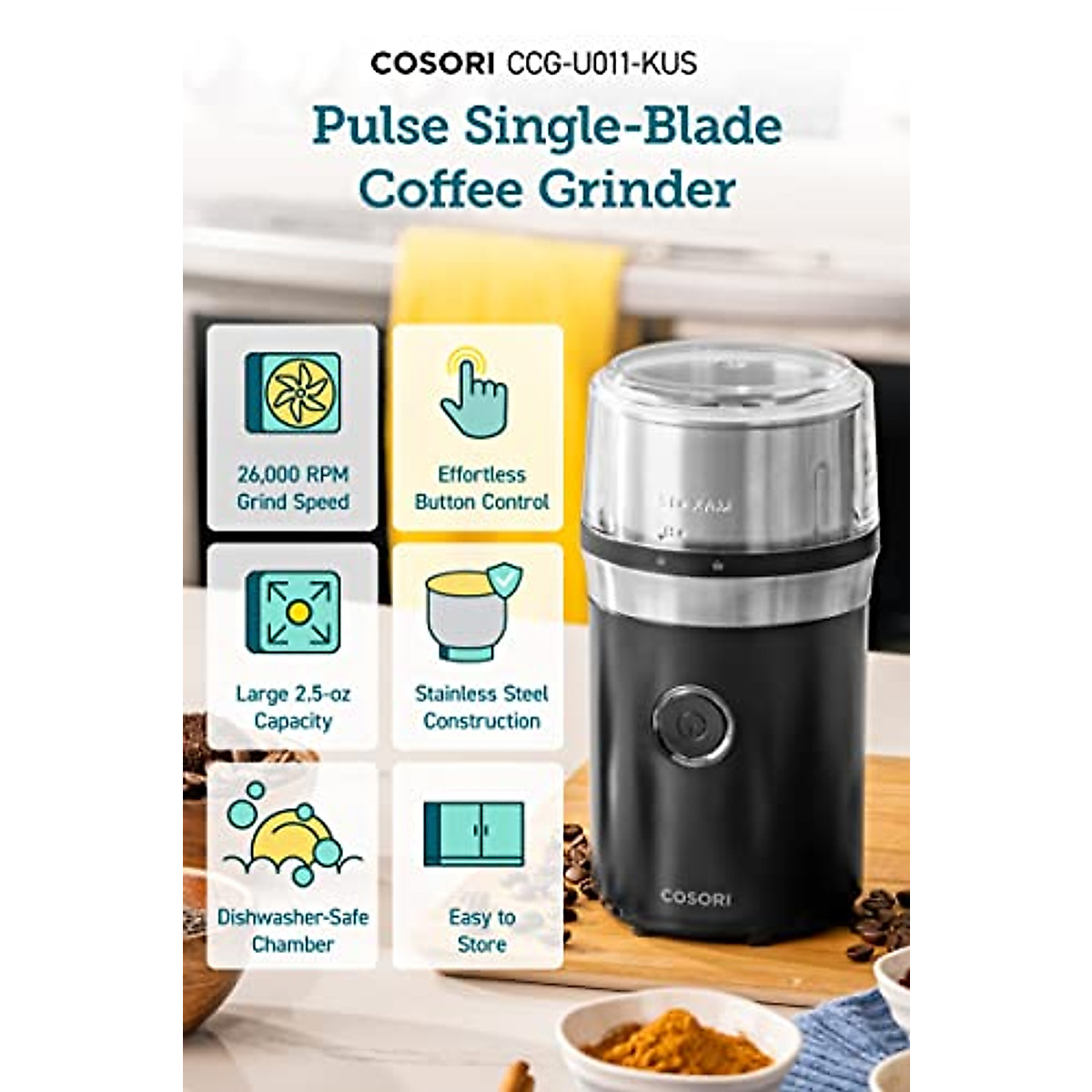 COSORI Coffee Espresso Grinder Electric, Food Grade Stainless Steel Blades, 12 Cups, Black