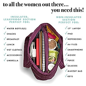 Foundry by Fit + Fresh, All The Things Tote Bag, Luggage, Travel Duffle Bag & Metro Tote, 2-In-1 Laptop Bag for Women, Dual-Compartment Tote Bag with 15" Laptop Section