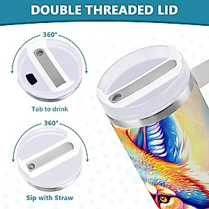 ODAWA 40oz Colorful Wolf Water Tumbler with Handle and Straw, 2 in 1 Lid Vacuum Insulated Tumbler