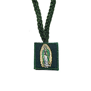 gck St Jude Our Lady of Guadalupe Corded Green Scapular Necklace Escapulario Verde Virgen Guadalupe San Judas Tadeo
