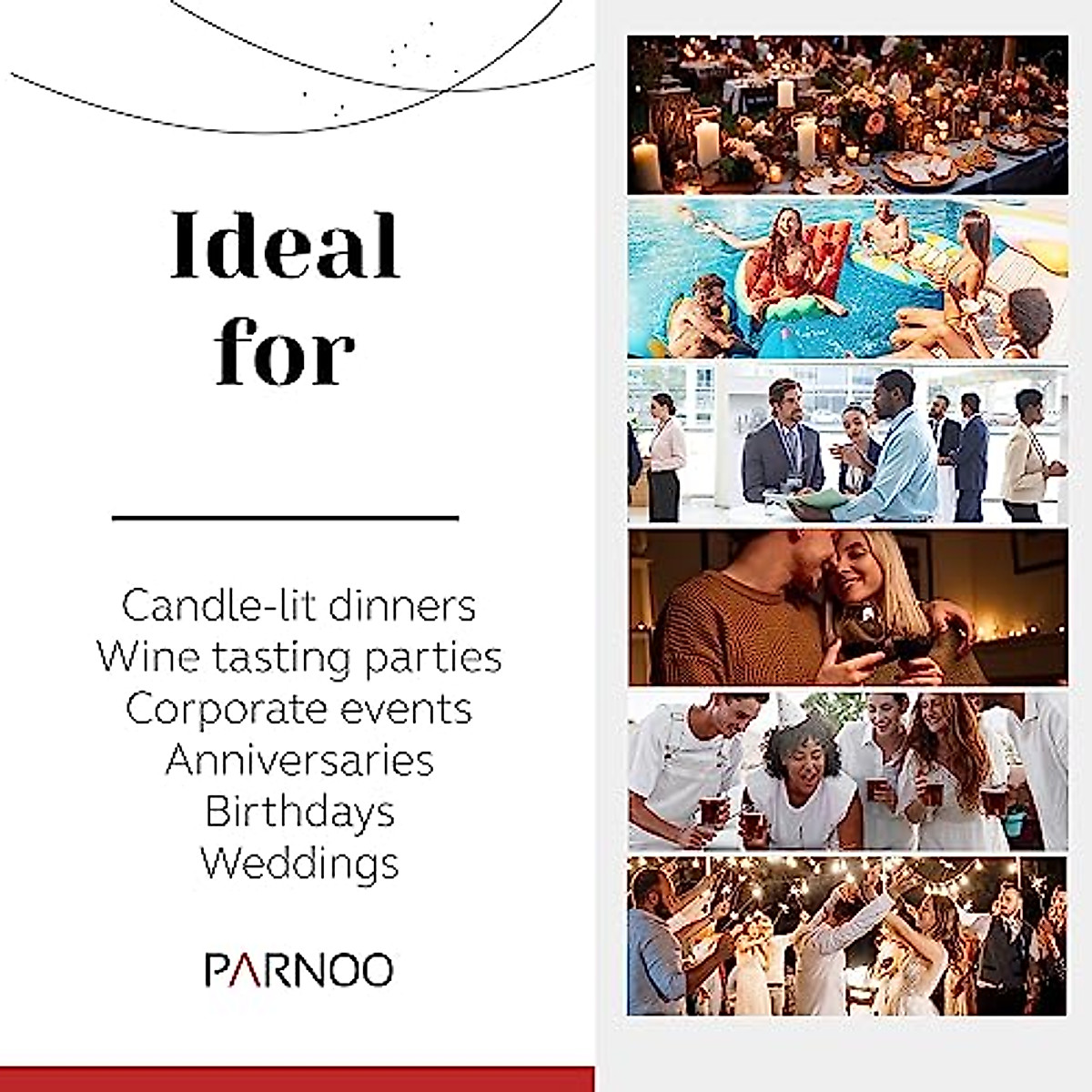 White and Red Wine Glasses - Premium Classic 10 oz Wine Glasses Set for Hosting Various Parties & Occasions - Dishwasher-Friendly Clear Stemmed Wine Glasses - PARNOO White & Red Wine Glasses Set of 6