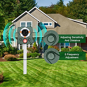 Solar Ultrasonic Animal Repeller Outdoor, Squirrel Deer Repellent, Ultrasonic Raccoon Repellent with Motion Sensor for Skunk, Fox, Deer, Wolf, Coyote, Rabbit, Mole