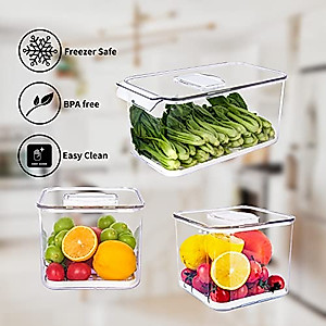 3 Pcs Fruit Fresh Keeper Vegetable Storage Containers Set Fresh Produce Saver with Lids and Vents,Stackable Salad Lettuce Keeper for Refrigerator or Easy Carry,BPA-free Stay Fresh Containers,5.7L&1.7L&1.7L