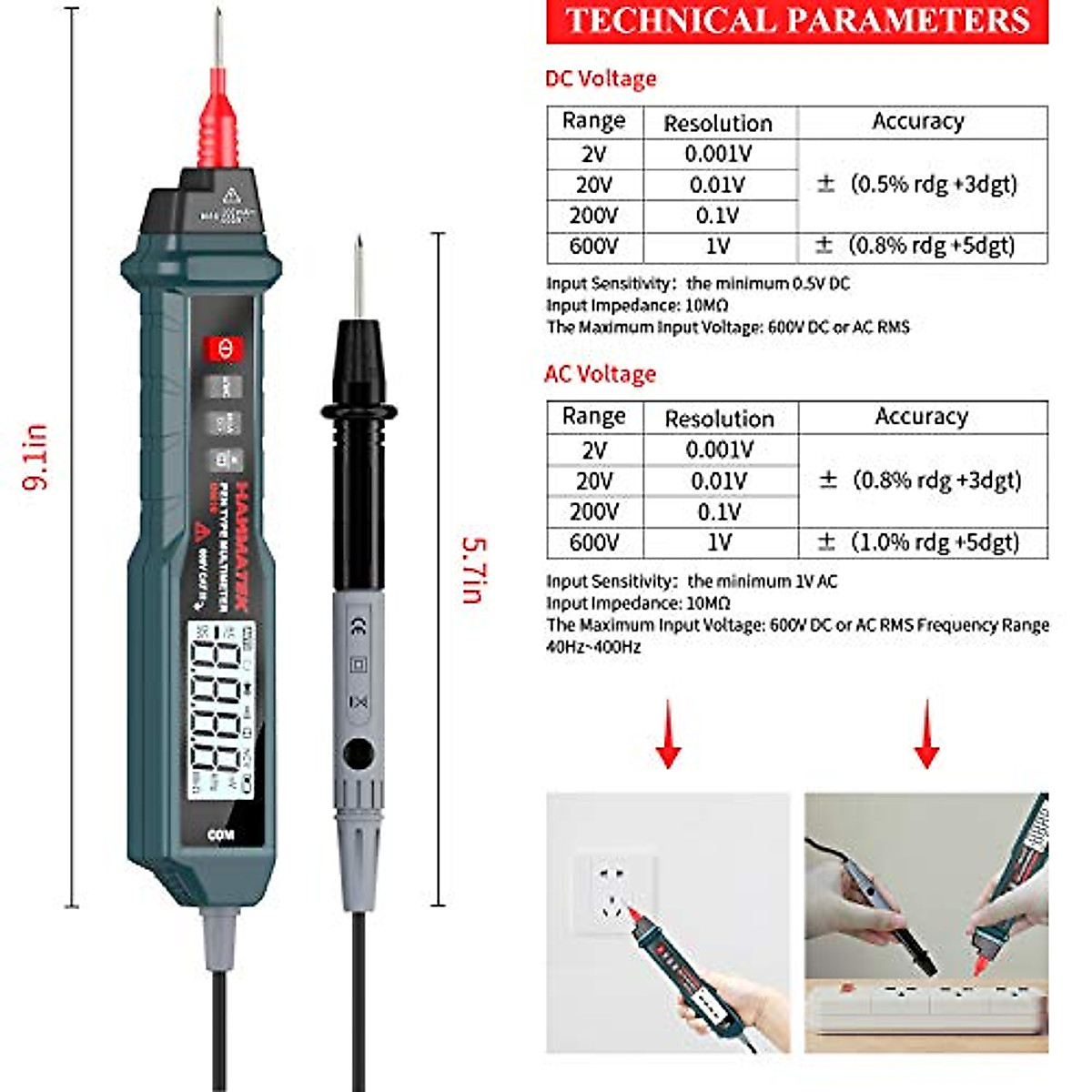 Pen Type Digital Multimeter, Electrical Tester with NCV,AC/DC Voltmeter Ammeter Ohmmeter, Resistance, Live Line Digital Testers with Backlit and Flashlight