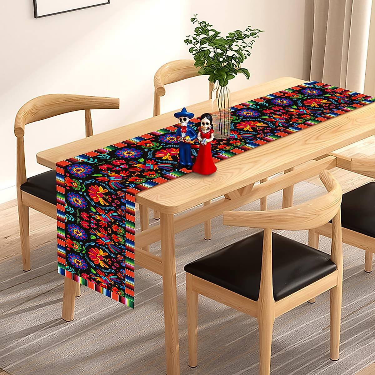 Linen Mexican Fiesta Table Runner Decoration 72×13inch Long Cinco De Mayo Dia De Los Muertos Runners Farmhouse Rustic Runner Day of The Dead Decor and Supplies for Kitchen Dining Home Table Decoration