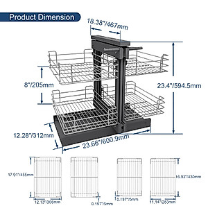 VADANIA Blind Corner Pull Out Organizer for 36" Cabinet, Left Open & Right Open Compatible, Min Opening 15", 2-Tier Pull-Out Basket, Soft Close, Bottom Mount