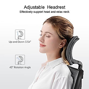 SIHOO M18 Ergonomic Office Chair for Big and Tall People Adjustable Headrest with 2D Armrest Lumbar Support and PU Wheels Swivel Tilt Function Grey