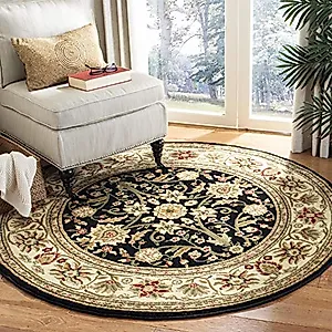 SAFAVIEH Lyndhurst Collection 6' Round Black/Ivory LNH212A Traditional Oriental Non-Shedding Dining Room Entryway Foyer Living Room Bedroom Area Rug