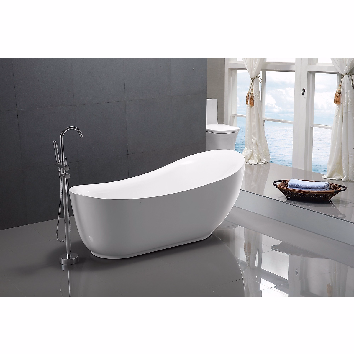ANZZI Freestanding Tub 71" Modern Whirlpool, Glossy White Acrylic + Fiberglass, Stand Alone Soaker Hot Tub + Built-in Overflow & Drain for Bathroom, Talyah Serie (FT-AZ090)