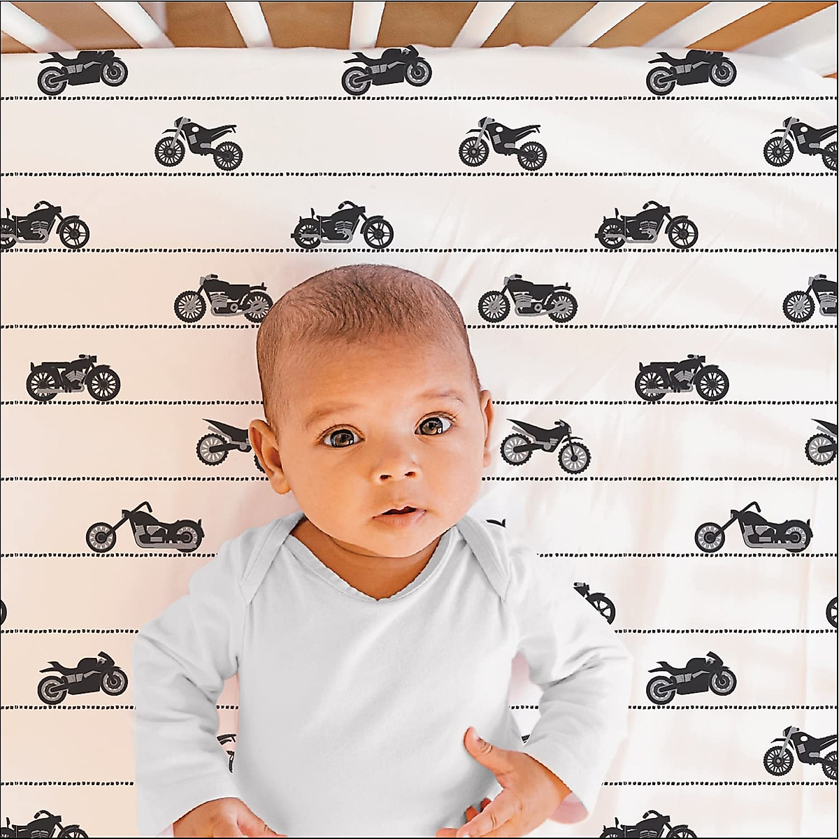 The Peanutshell Motorcycle Fitted Crib Sheet Set | Unisex 4 Pack | Motorcycle & Black Plaid