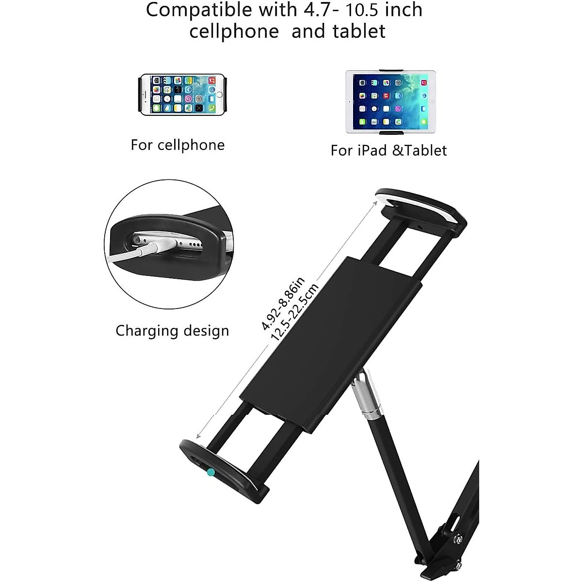 Tablet Stand for Bed, Adjustable and Foldable Tablet Stand Holder with 360 Degree Rotation for 4.7-10.5 inch iPhone Ipad Cellphone Tablet