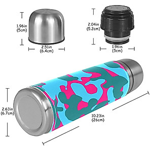 Stainless Steel Leather Vacuum Insulated Mug Crazy Colors Thermos Water Bottle for Hot and Cold Drinks Kids Adults 16 Oz