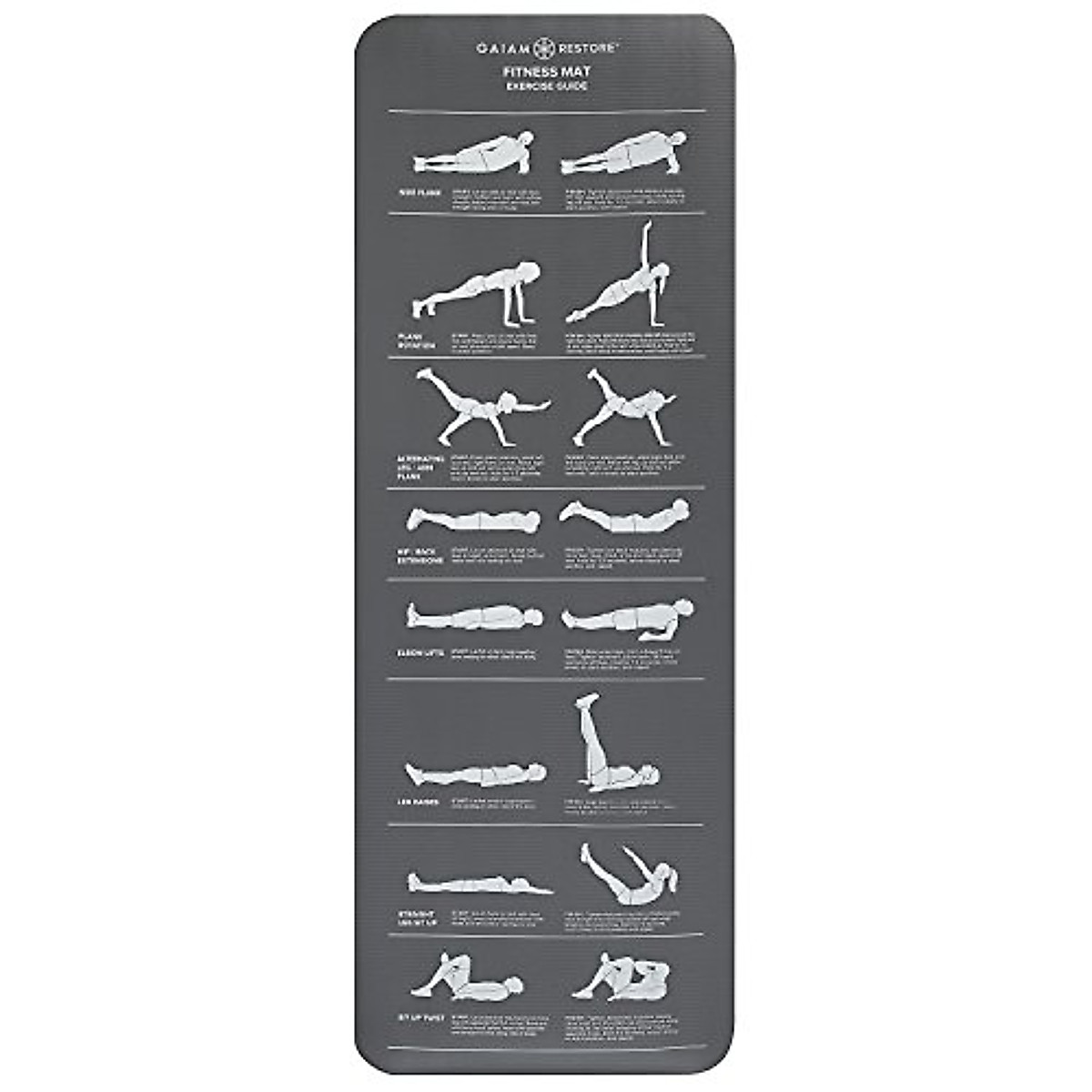 Gaiam Restore Fitness Exercise Mat with Self-Guided Exercise Illustrations Printed on Mat, 10mm Thick