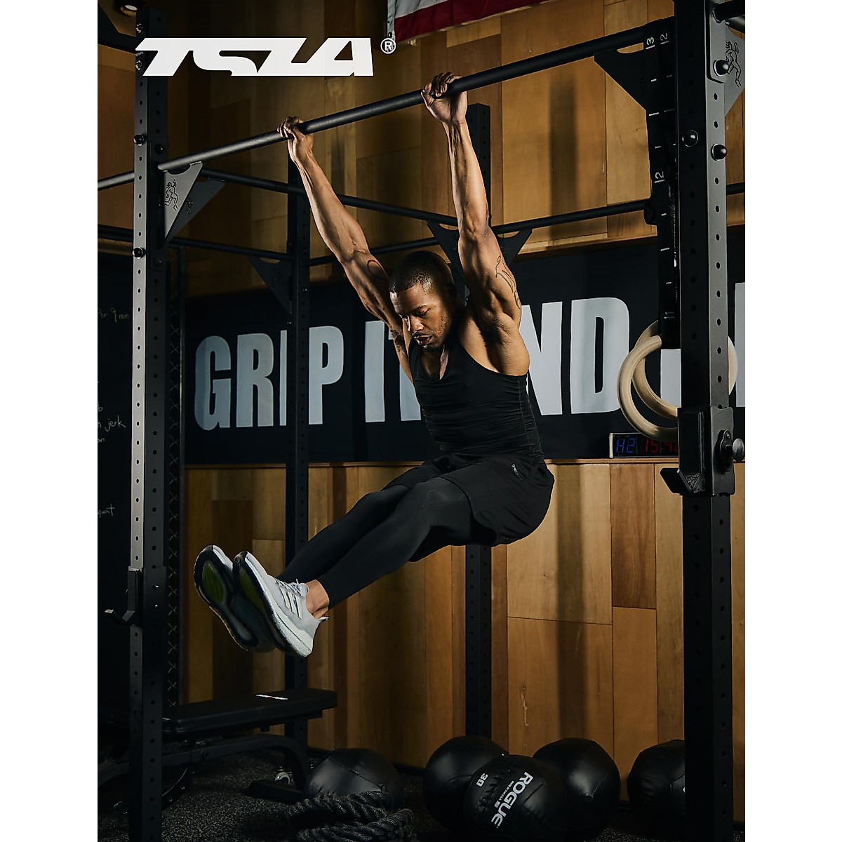 TSLA Men's Athletic Compression Sleeveless Tank Top, Cool Dry Sports Running Basketball Workout Base Layer, Active Shirts Black, Large