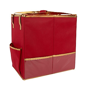 Simplify Gift Bag Organizer | Dimensions: 10.5"x 16"x 16" | Stores Gift Bags | Ribbon | Tissue Paper | Gift Cards | Large Reinforced Handles | Red | Holiday Storage | Collapsible