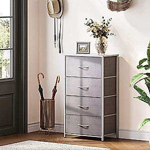 ODK Dresser for Bedroom with 4 Storage Drawers, Small Dresser Chest of Drawers Fabric Dresser with Sturdy Steel Frame, Dresser for Closet with Wood Top, Light Grey