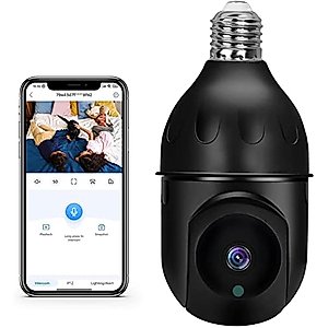 WOOLINK 3MP Wireless WiFi Light Bulb Security Camera 2.4GHz Smart Home Dome Security Cameras Night Vision Alarm Motion Detection Indoor/Outdoor