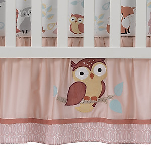 Lambs & Ivy Little Woodland Forest Animals 4 Piece Crib Bedding Set, Pink/White