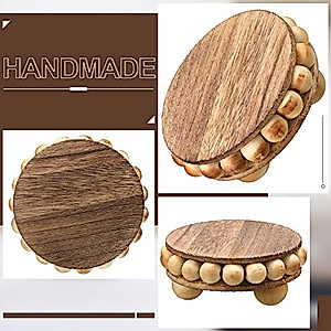 2 Pcs Wooden Risers for Displays Round Wood Riser Distressed Wood Risers Farmhouse Pedestal Display Stand Rustic Pedestal Stand Decor Beaded Display Risers for Tiered Trays Home (Brown, 3.94 Inch)