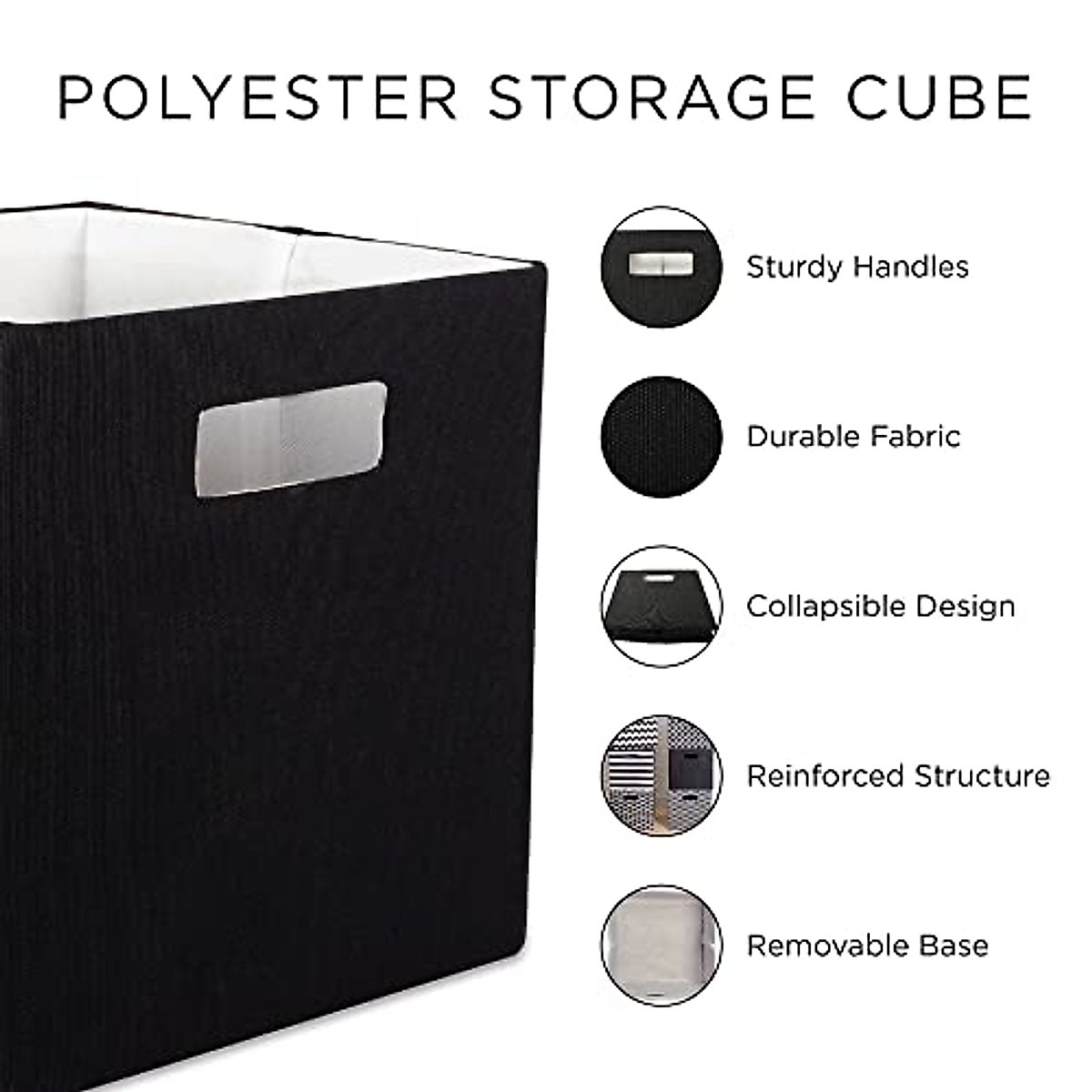 DII Poly-Cube Storage Collection Hard Sided, Collapsible Solid, Large, Black
