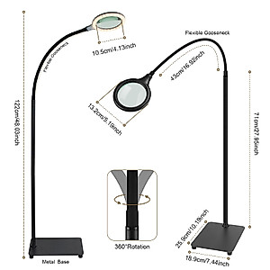 Delixike Magnifying Glass with Light and Stand,Hands Free Magnifying Lamp with Flexible Gooseneck,Dimmable Magnifier for Reading Repair Close Work Craft