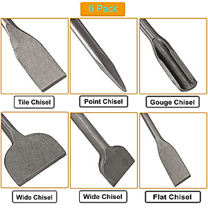 SDS Plus Hammer Drill Chisel Set, Rotary Hammer Bits Set Including Tile chisel, Grooving Chisel, Scrapping Chisel, Flat Chisel, Point Chisel, Scaling Chisel for Tile Masonry Concrete Brick Stone Work