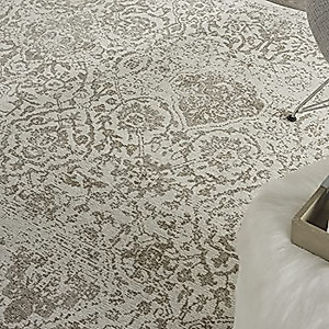 Nourison Damask Farmhouse Ivory 5' x 7' Area -Rug, Easy -Cleaning, Non Shedding, Bed Room, Living Room, Dining Room, Kitchen (5x7)