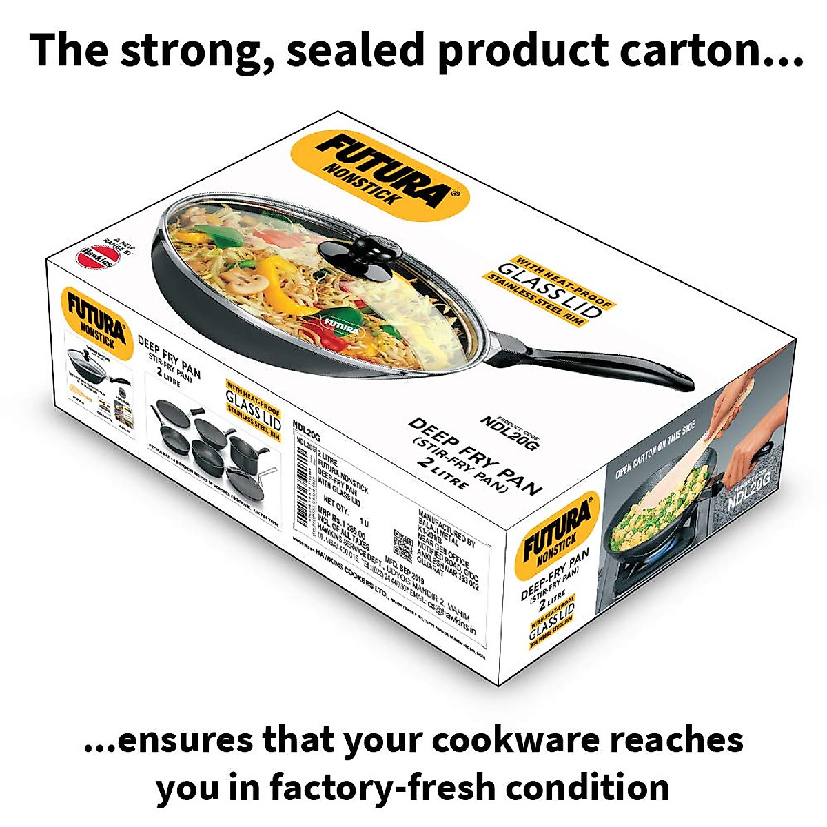 FUTURA NDL20G Non-Stick Deep-Fry Pan(Kadhai) 2.0 Litre with Glass Lid and Flat Bottom, 10.23 IN, Gray