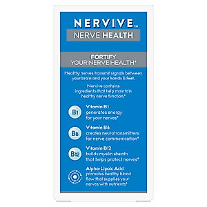 Nervive Nerve Health, with Alpha Lipoic Acid, to Fortify Nerve Health and Support Healthy Nerve Function in Fingers, Hands, Toes, & Feet*, ALA, Vitamins B12, B6, & B1, 30 Daily Tablets