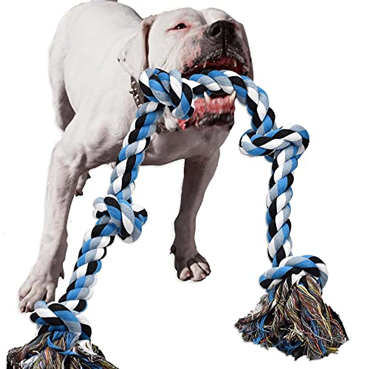 LECHONG Dog Toys for Aggressive Chewers Tough Rope Chew Toys for Large and Medium Dog 3 Feet 5 Knots Indestructible Cotton Rope for Large Breed Dog Tug of War Dog Toy Teeth Cleaning
