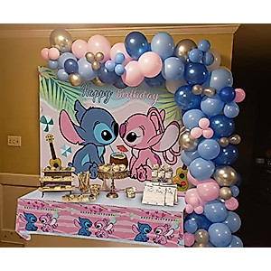 Pink Cartoon Themed Backdrop with Tablecloth 70x42in for Girls Family Birthday Party Decorations Supplies 7x5ft, One Size