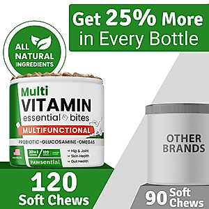 Dog Multivitamin Chewable Supplement - Dog Vitamins + Glucosamine, Omega, Probiotics - Hip & Joint Support, Skin & Coat, Gut Health - Adult & Senior Dog Treats