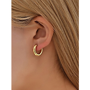 Gold Hoop Earrings for Women, Chunky Gold Hoops Set Lightweight, Hypoallergenic Gold Plated Thick Hoop Earrings Pack, Small Hoop Earrings Jewelry(3pair,Chunky)