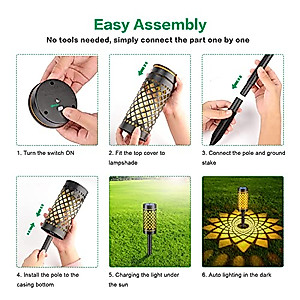 TomCare Solar Lights Outdoor Metal Upgraded Solar Pathway Lights Bright Solar Garden Lights Outdoor Decorative Waterproof Solar Powered Led Landscape Path Lighting for Patio Yard Lawn Walkway, 4Pack