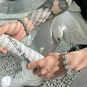 Apzzic 12mm Iced Out Square Tennis Chain Micro Pave Cubic Zircon 1 Row Diamond Cuban Link Bracelet Hip Hop Jewelry For Men Women Silver 8inch