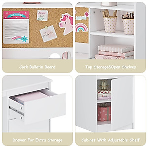 UTEX Kids Study Desk with Chair, Kids Desk and Chair Sets with Hutch and Storage Cabinet, Wooden Children Study Table, Student Writing Desk Computer Workstation for 5-12 Years Old