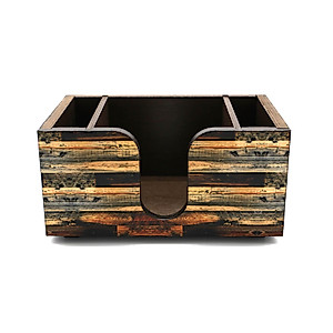 Bar Caddy - Rustic Wood Planks Design - 3 Compartment Caddy