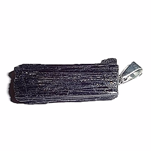 1pc Raw Black Tourmaline Rough Natural Free Form Crystal Healing Gemstone Pendant with Metal Bail Loop