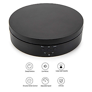 Leadleds 360 Degree Turntable Display Stand, 3 Speeds Electric Rotating Display Stand for Photography Video Shooting Props Jewelry (Black)