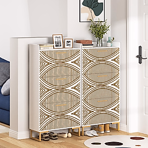 VERYKE Shoe Cabinet for Entryway,Slim Hidden Shoe Storage Cabinet with 3 Flip Drawers,Narrow Shoe Rack Cabinet, Wood Shoe Organizer Cabinet for Entryway